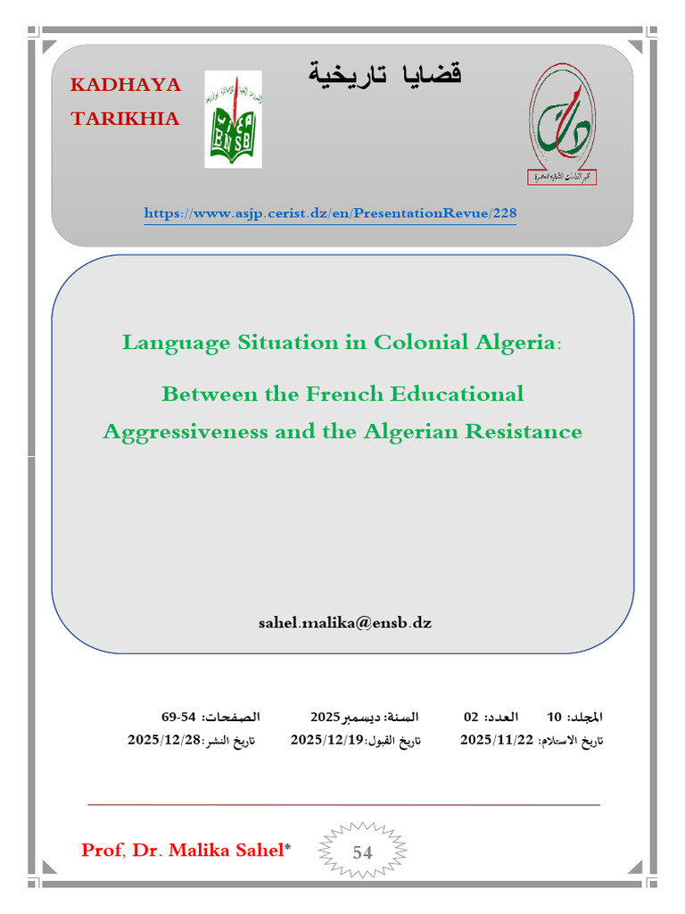 Language Situation in Colonial Algeria Between the French Educational ...