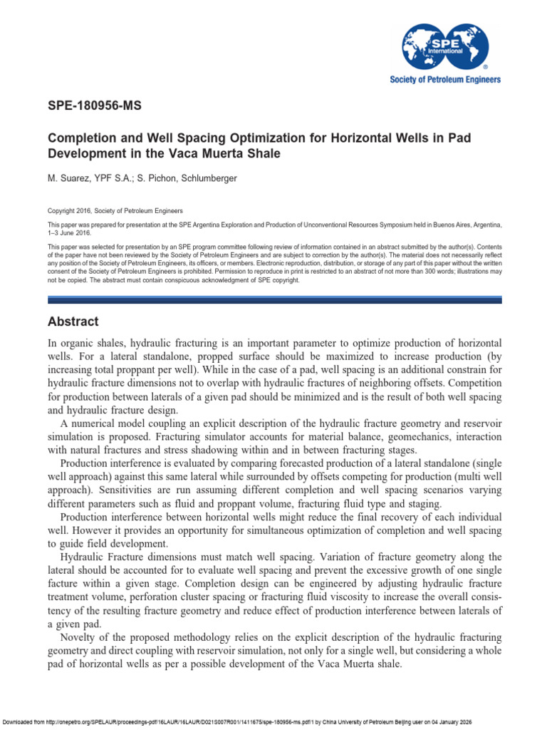 Completion and Well Spacing Optimization For Horizontal Wells in Pad ...
