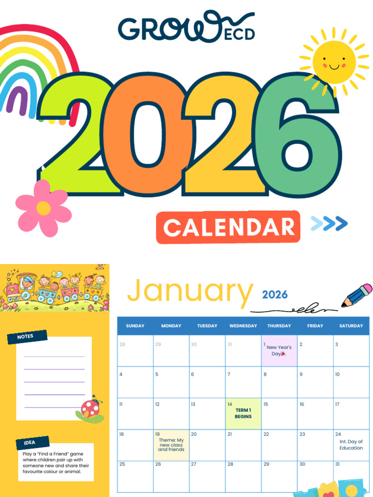 2026 Monthly Calendar For ECD Centres | PDF