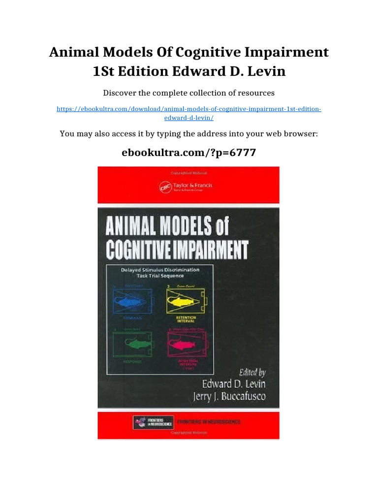 Animal Models of Cognitive Impairment 1st Edition Edward D. Levin ...