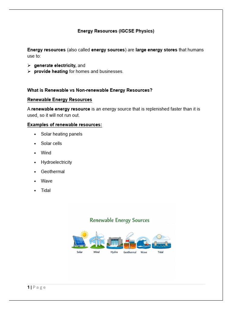Energy Resources - IGCSE Physics | PDF | Energy Development | World ...