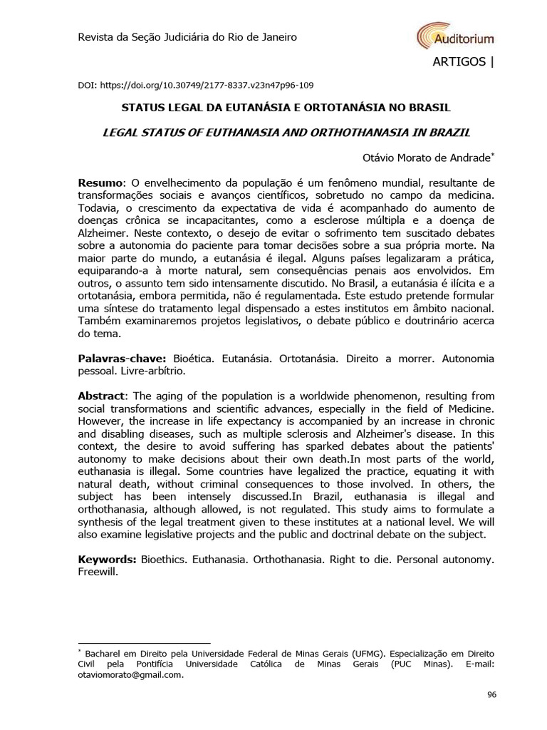Status Legal Da Eutanásia e Ortotanásia No Brasil | PDF | Homicídio ...