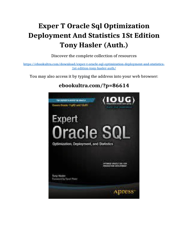 Exper t Oracle SQL Optimization Deployment and Statistics 1st Edition ...