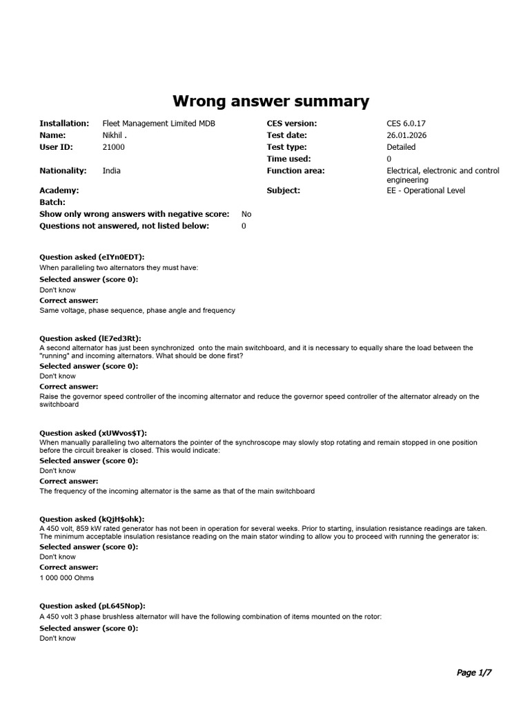 CES Wrong Answer Summary | PDF | Electric Generator | Osi Model