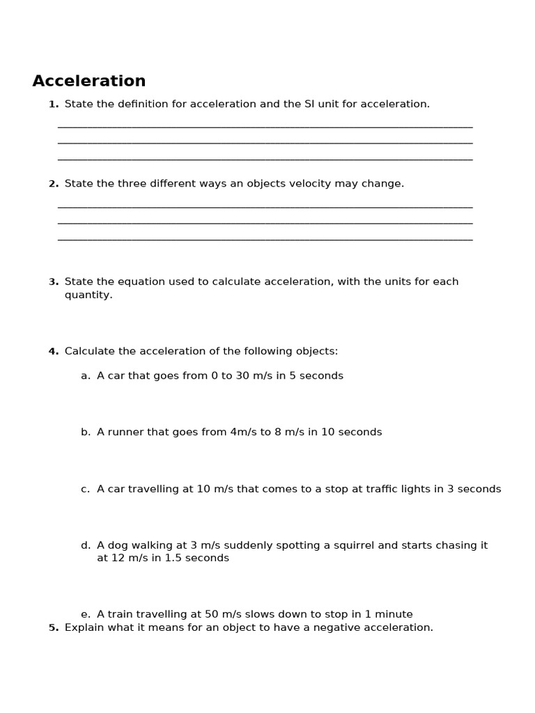 2. Acceleration Worksheet | PDF