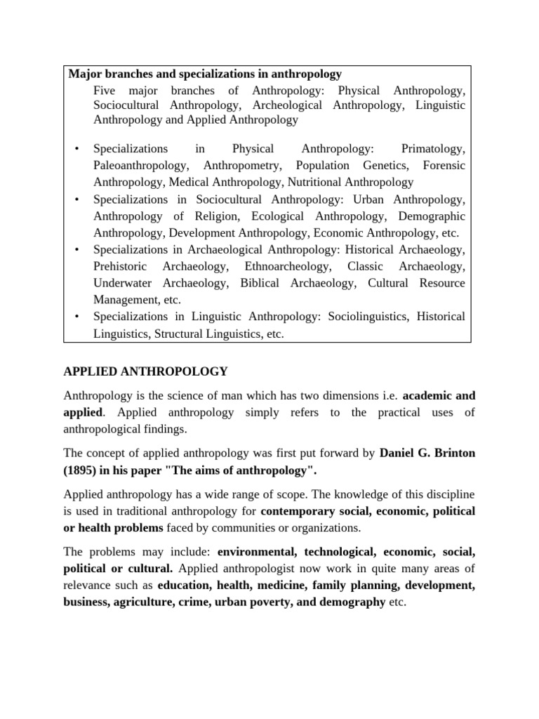 Anthropology Notes - Applied Anthropology | PDF | Anthropology ...