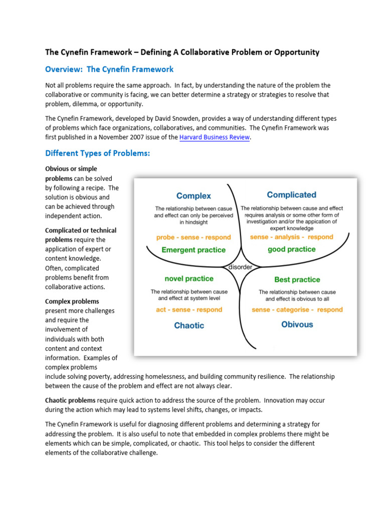 The Cynefin Framework Fillable | PDF | Intelligence | Cognitive Science