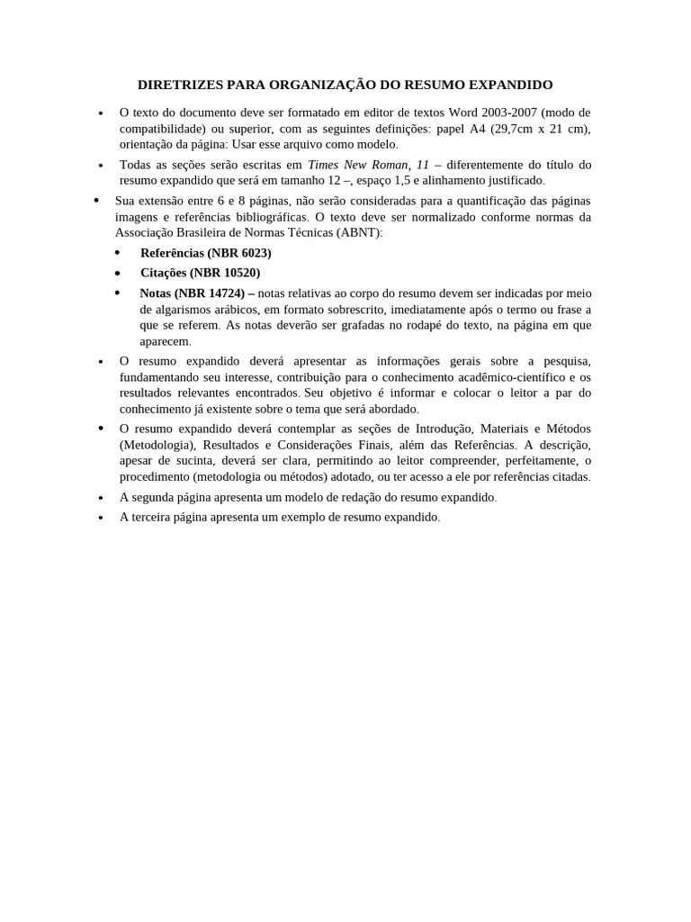 Template Resumo Expandido Final Com Exemplo | PDF | Abstract (resumo ...