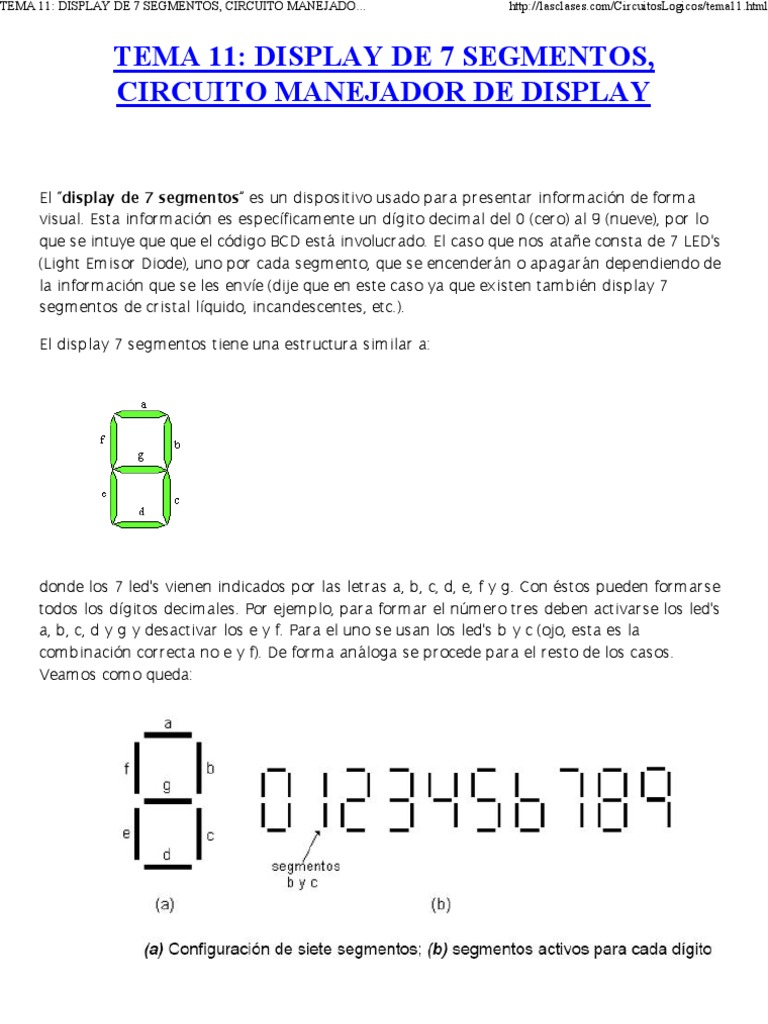 Circuito y manejo de display 7 segmentos | PDF | Decimal codificado en ...