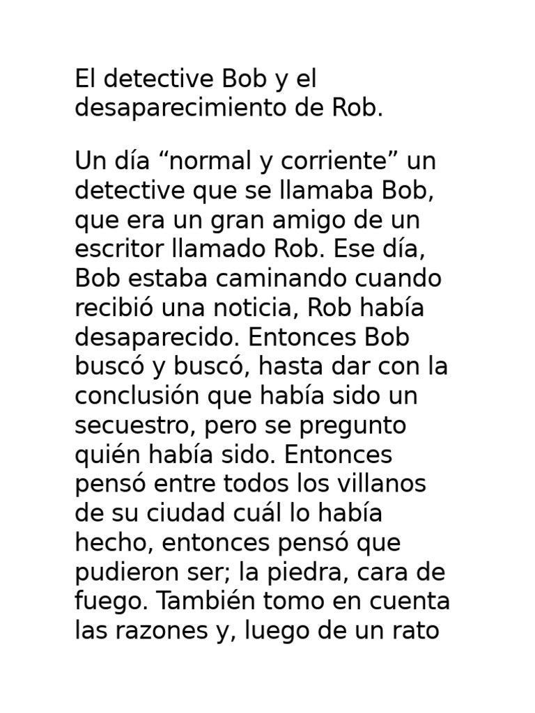 El Detective Bob y El Desaparecimiento de Rob | PDF