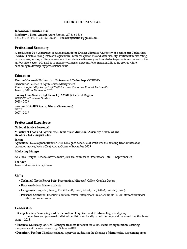 Jennifer's CV | PDF | Accra | Ghana