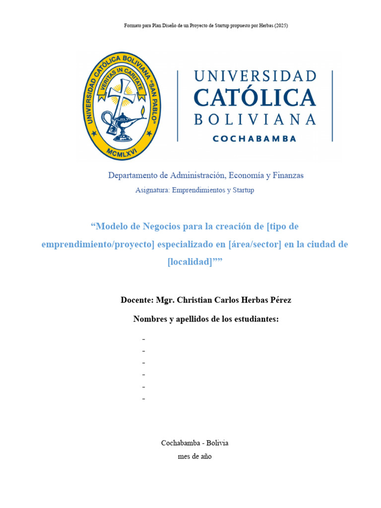Formato Proyecto de MDN Para Una Startup (UCB) | PDF | Empresa de ...
