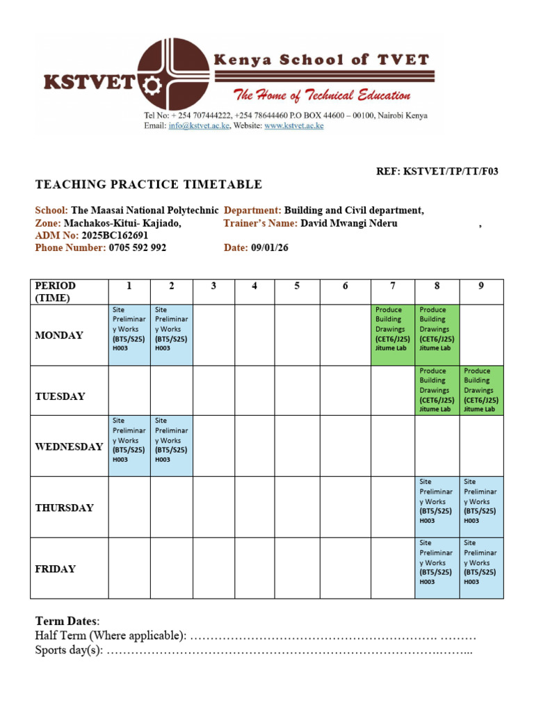(Revised) Teaching Practice Timetable | PDF