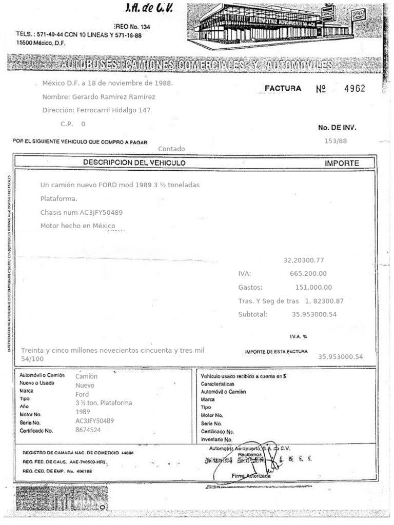 Factura de Camion 3 y Media | PDF