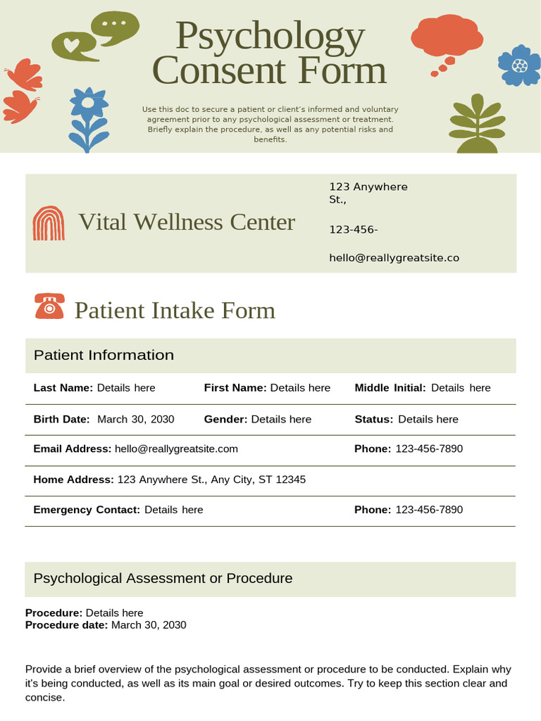 Medical Docs Psychology Consent Form | PDF | Psychological Evaluation ...
