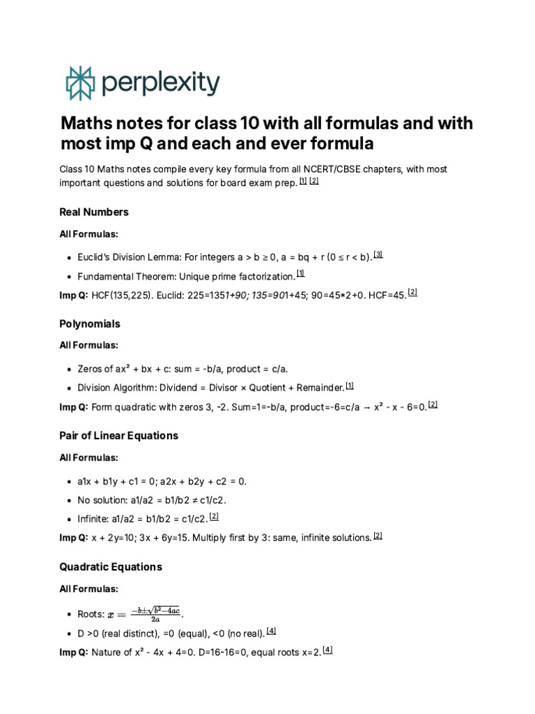 Maths Notes for Std 10 | PDF | Mathematics | Number Theory