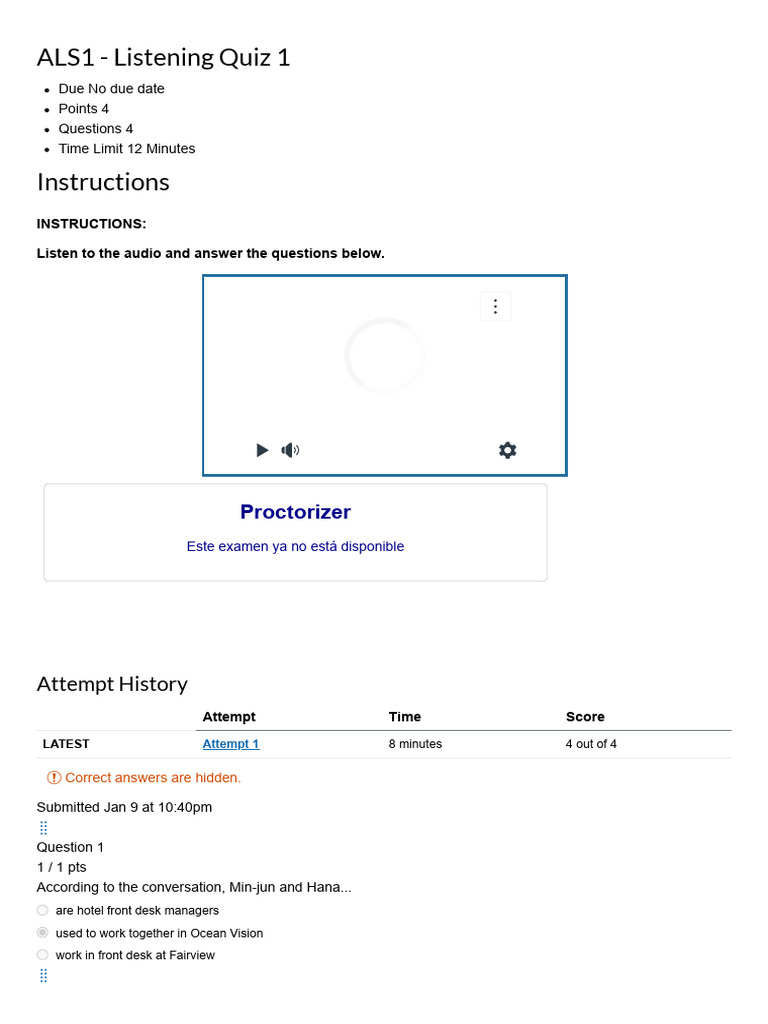 ALS1 - Listening Quiz 1 - Virtual 202601 Avanzado 7 21-15-22 - 45 | PDF