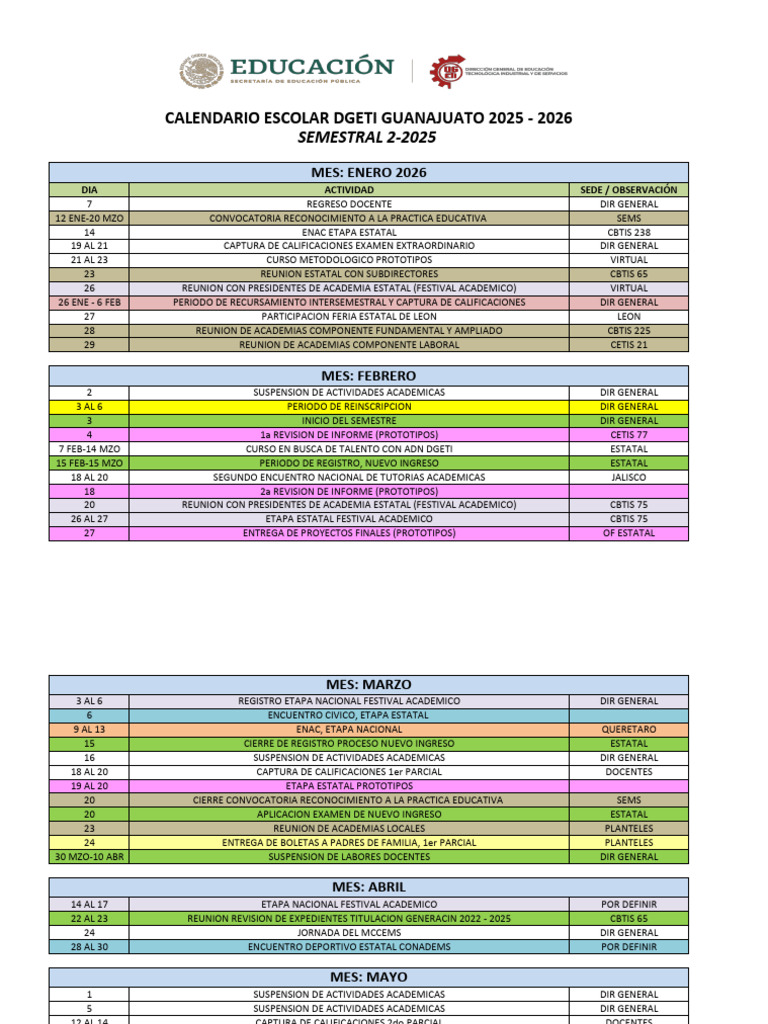 Calendario Estatal Semestre 2-2025 (ENE-JUL26) VF | PDF