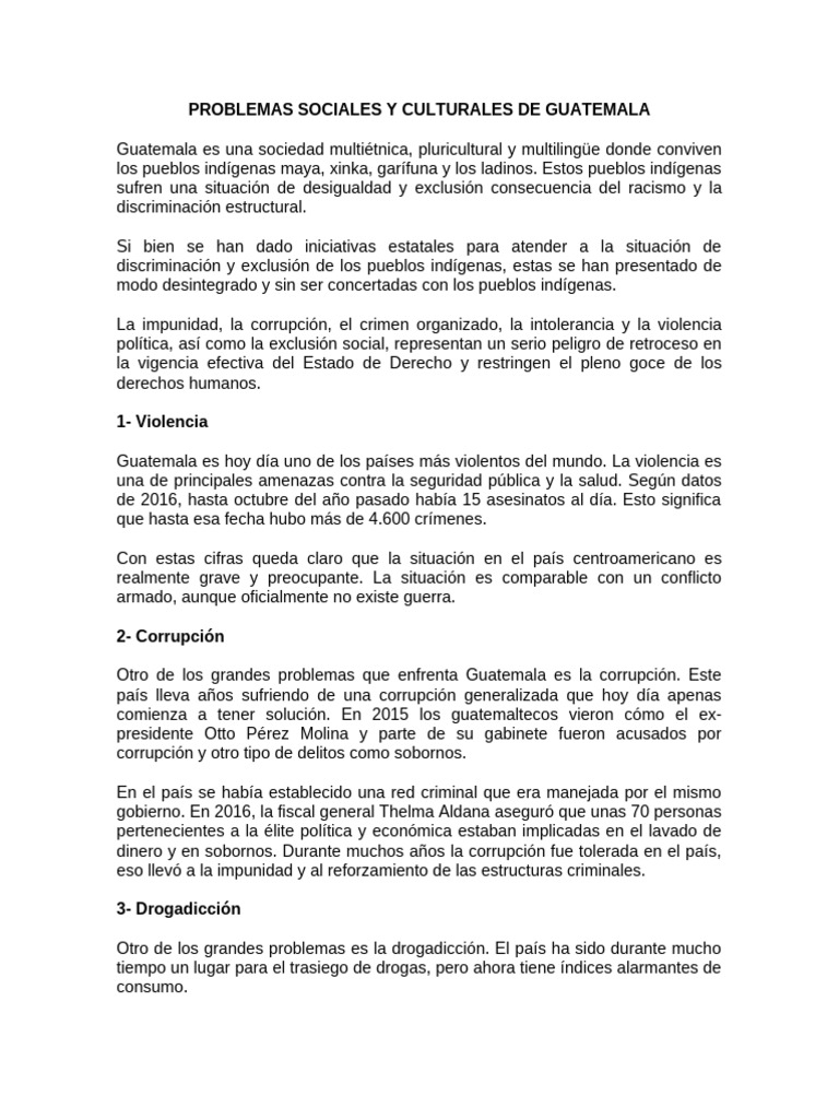 Problemas Sociales y Culturales de Guatemala | PDF | Guatemala | Pobreza