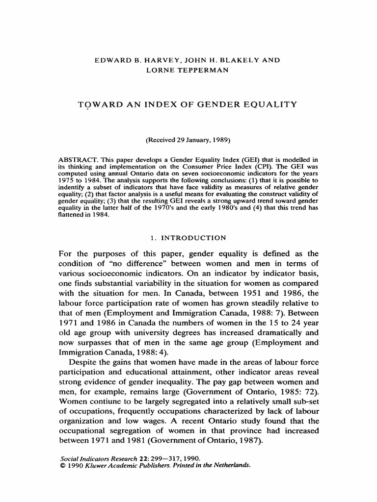 Toward an Index of Gender Equality | PDF | Consumer Price Index ...