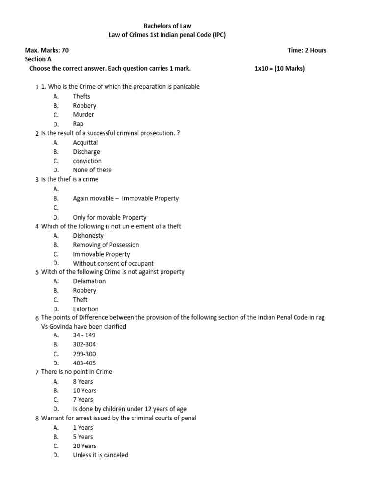 1 Law of Crimes 1st Indian Penal Code (IPC) | PDF | Theft | Crimes