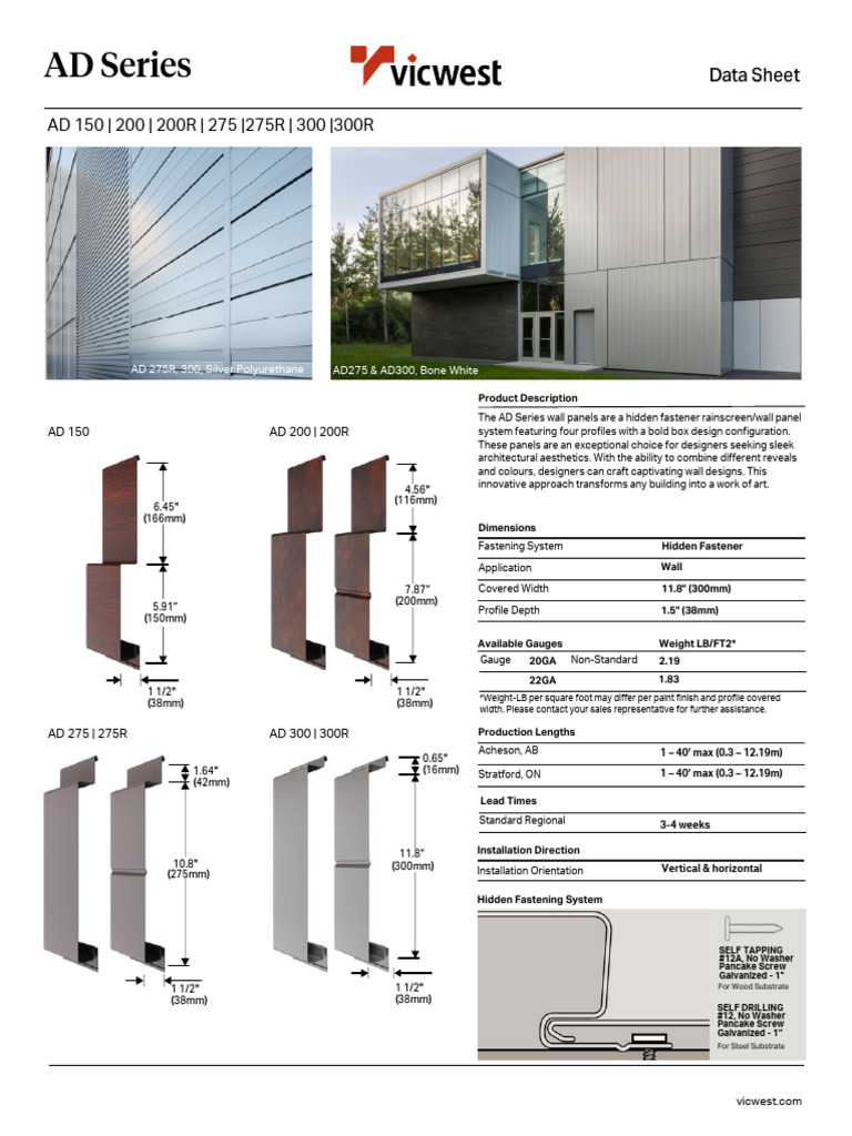 Vicwest Ad Series Data Sheet en CA | PDF