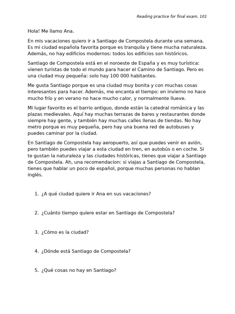 Reading Practice 101 | PDF | Santiago