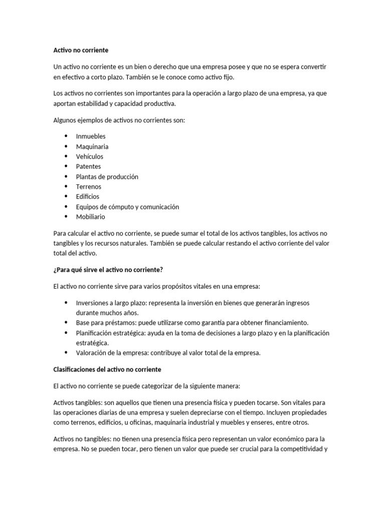 Activo No Corriente | PDF | Activo fijo | Contabilidad