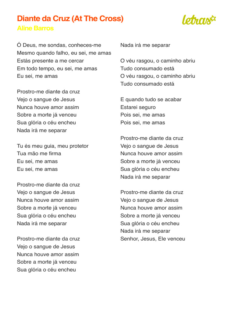 DIANTE DA CRUZ (AT THE CROSS) - Aline Barros (Impressão) | PDF