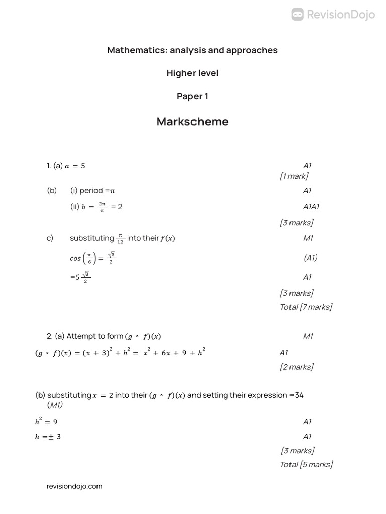 Set 1 - Math AA HL Predicted Paper 1 Markscheme | PDF