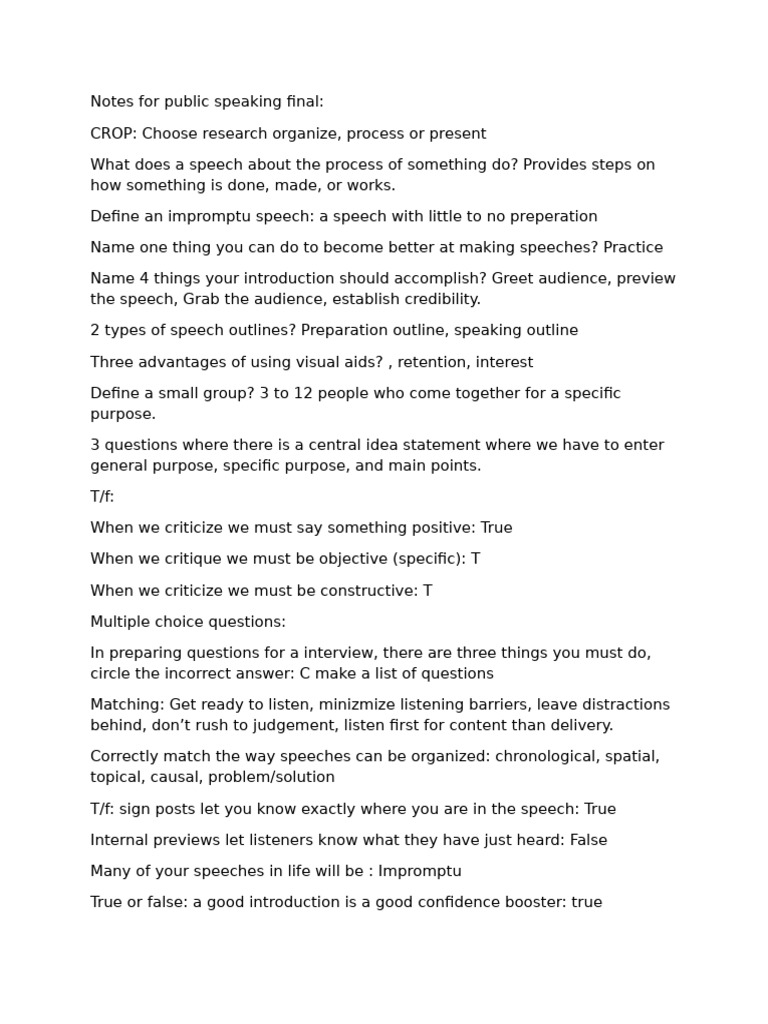 Public Speaking Final Notes | PDF | Public Speaking | Communication