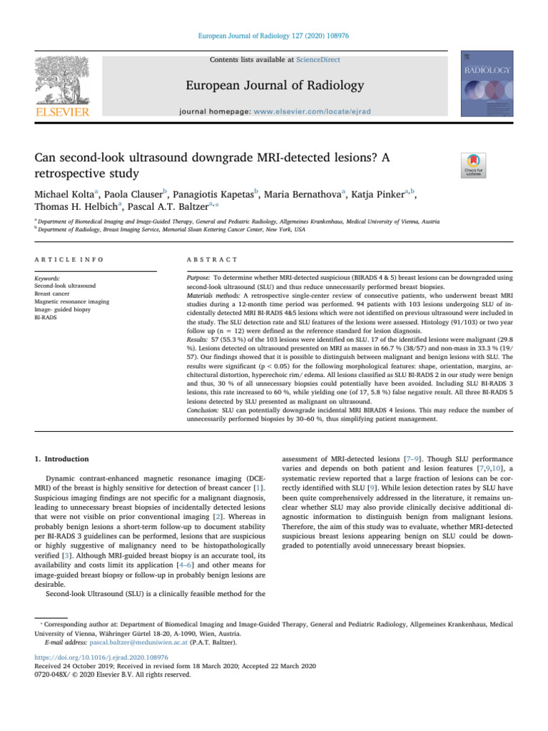 Can Second-look Ultrasound Downgrade MRI-Detected Lesions a ...