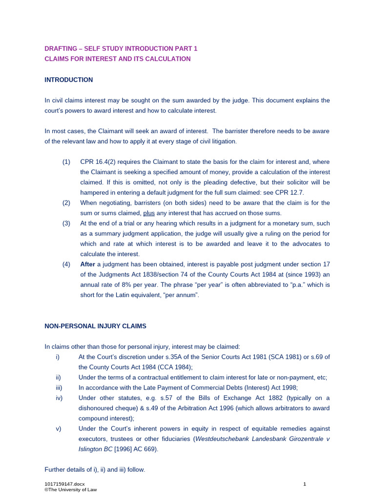 2526 DR Unit01 Ce01 Claims For Interest and Its Calculation | PDF ...