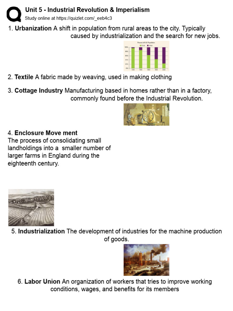 U5 Vocab- Industrial Revolution & Imperialism Quizlet | PDF ...