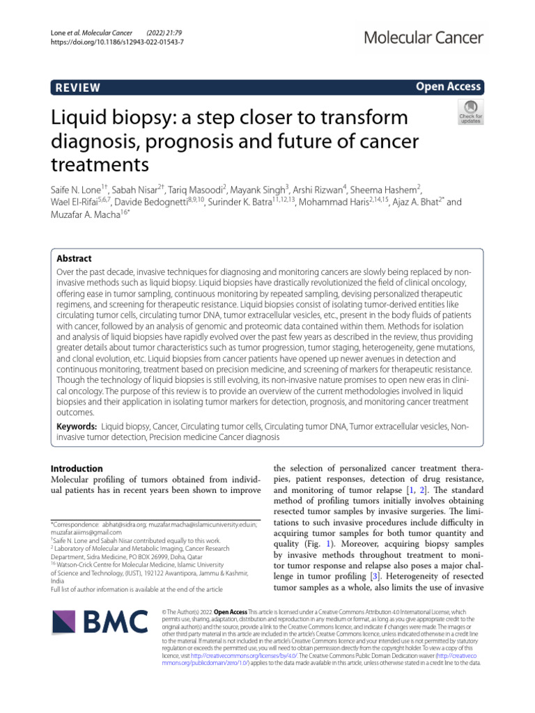 Liquid Biopsy - A Step Closer To Transform Diagnosis, Prognosis and ...