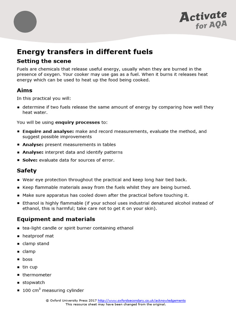 Energy Transfer in Different Fuels | PDF | Ethanol | Combustion