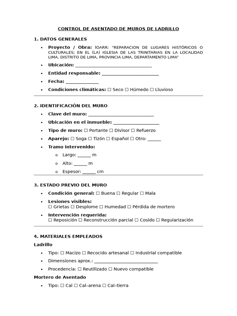 Control de Asentado de Muros de Ladrillo | PDF | Ladrillo | Mortero ...