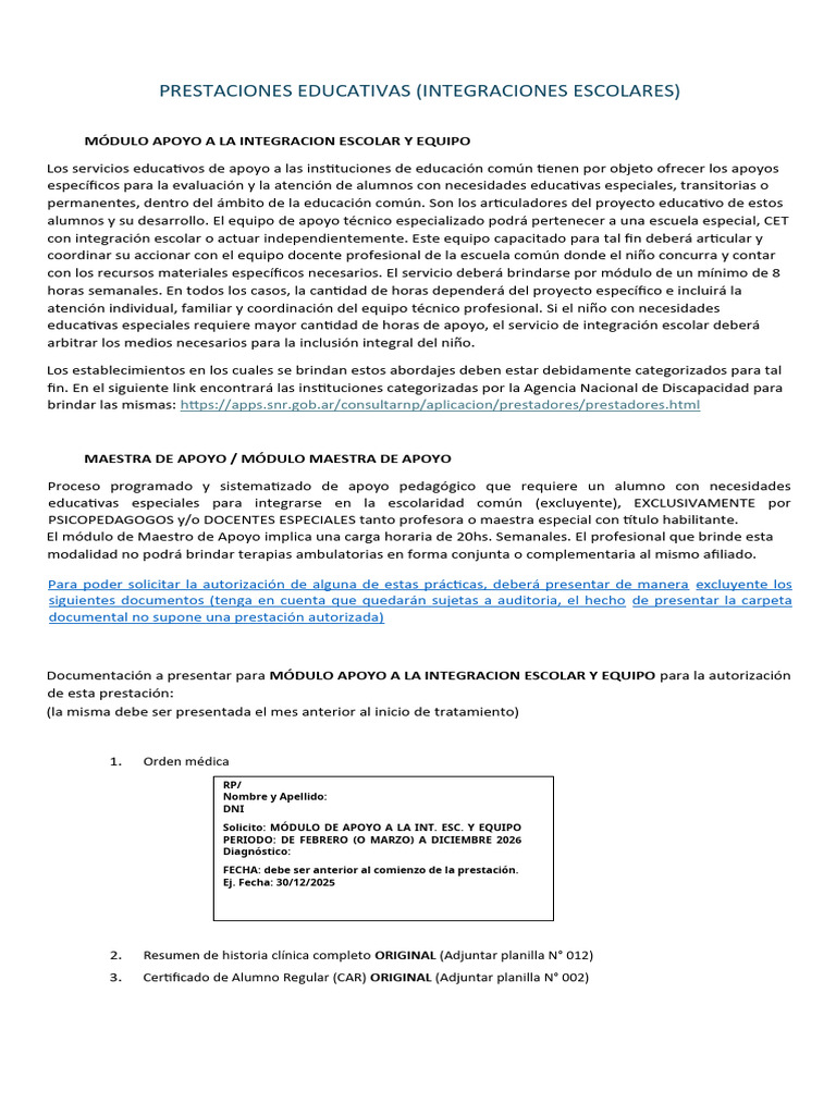 1.2 EDUCATIVAS - APOYO A LA INTEGRACION ESCOLAR | PDF | Escuelas ...
