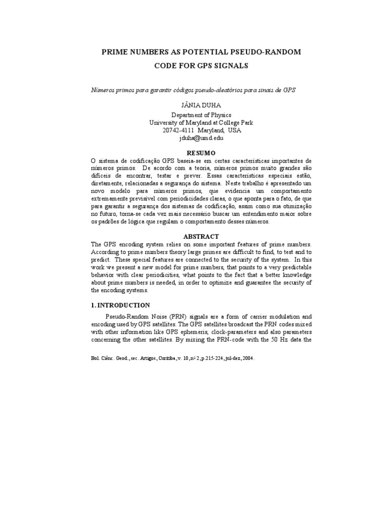 Prime Numbers As Potential Pseudo-Random Code For GPS Signals | PDF ...