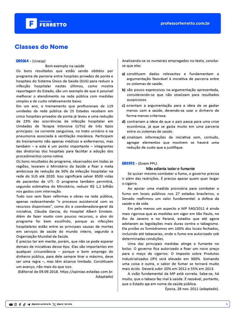 Gramática-Classes Do Nome - Pdf-Detalhado | PDF | Tabagismo | Vício