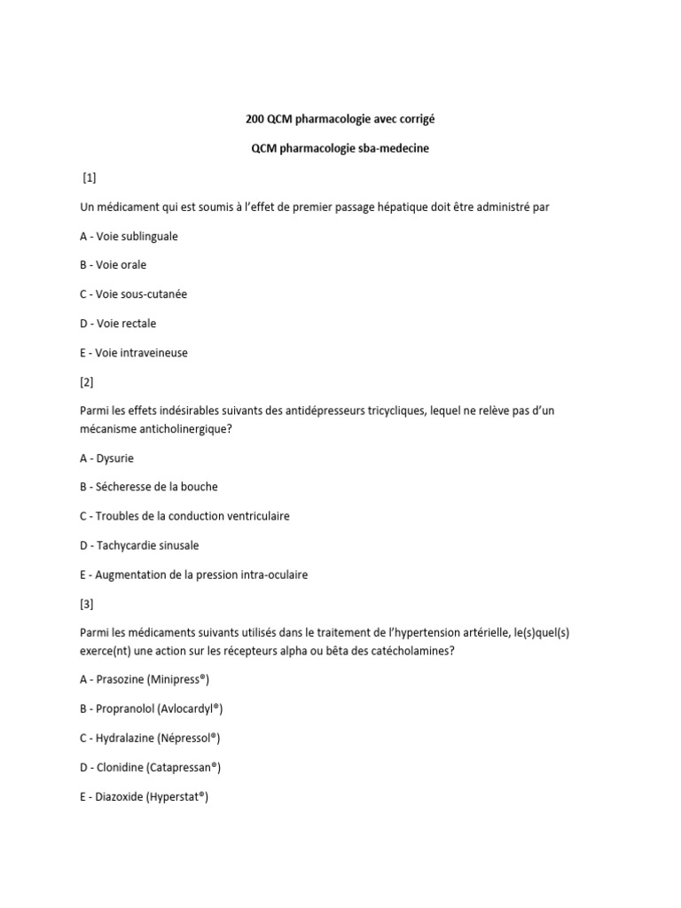 200 QCM Pharmacologie | PDF | Morphine | Aspirine
