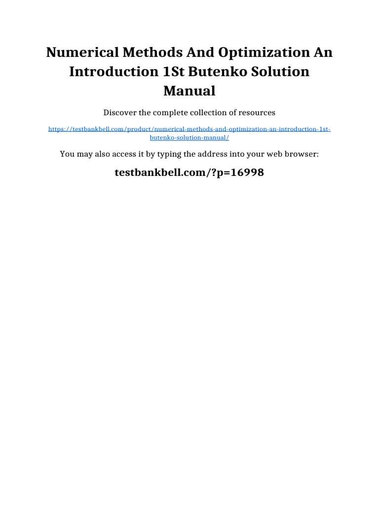 Numerical Methods and Optimization An Introduction 1st Butenko Solution ...