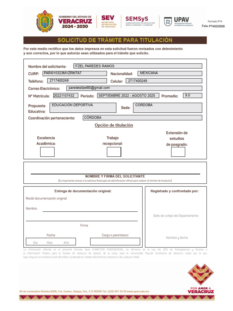 RptSolicitudTramiteTitulacion Aspx | PDF