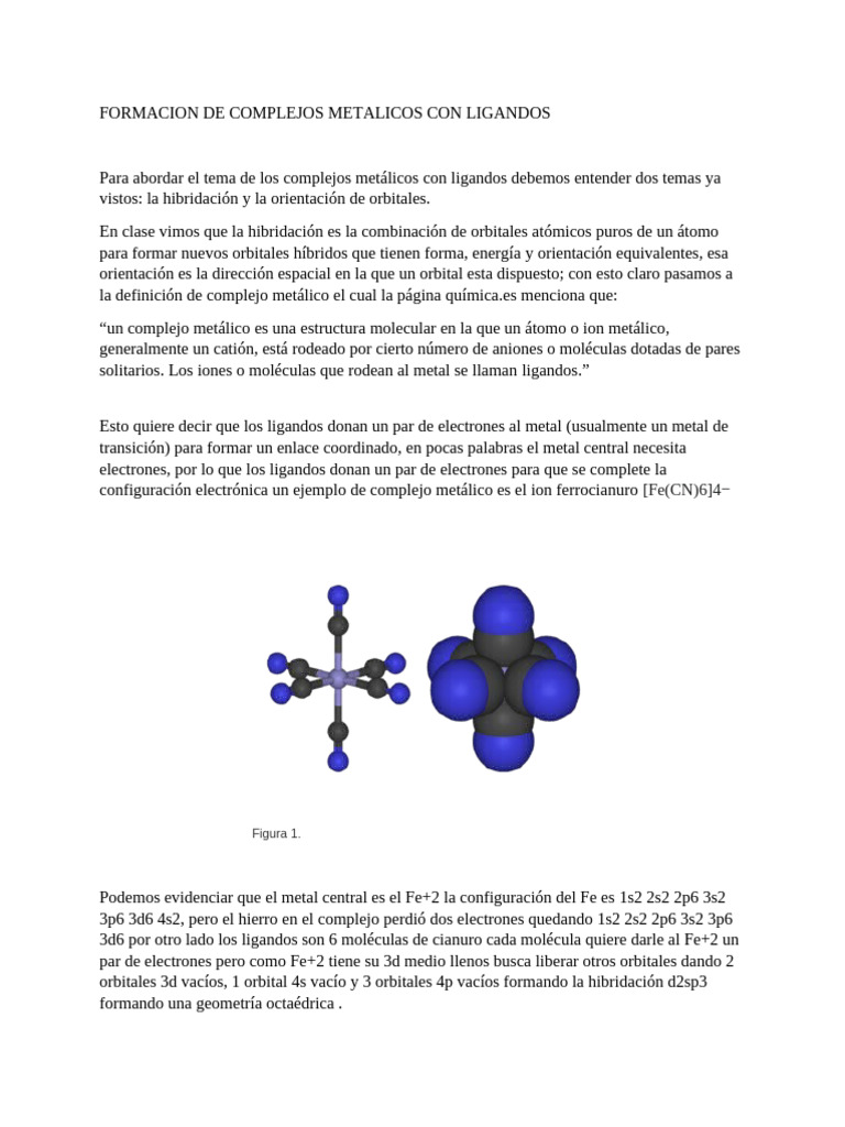 Formacion de Complejos Metalicos Con Ligandos | PDF | Ligando | Moléculas
