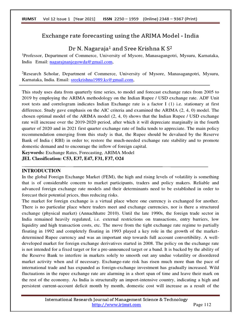 Exchange Rate Forecasting Using The ARIMA Model - India | PDF ...