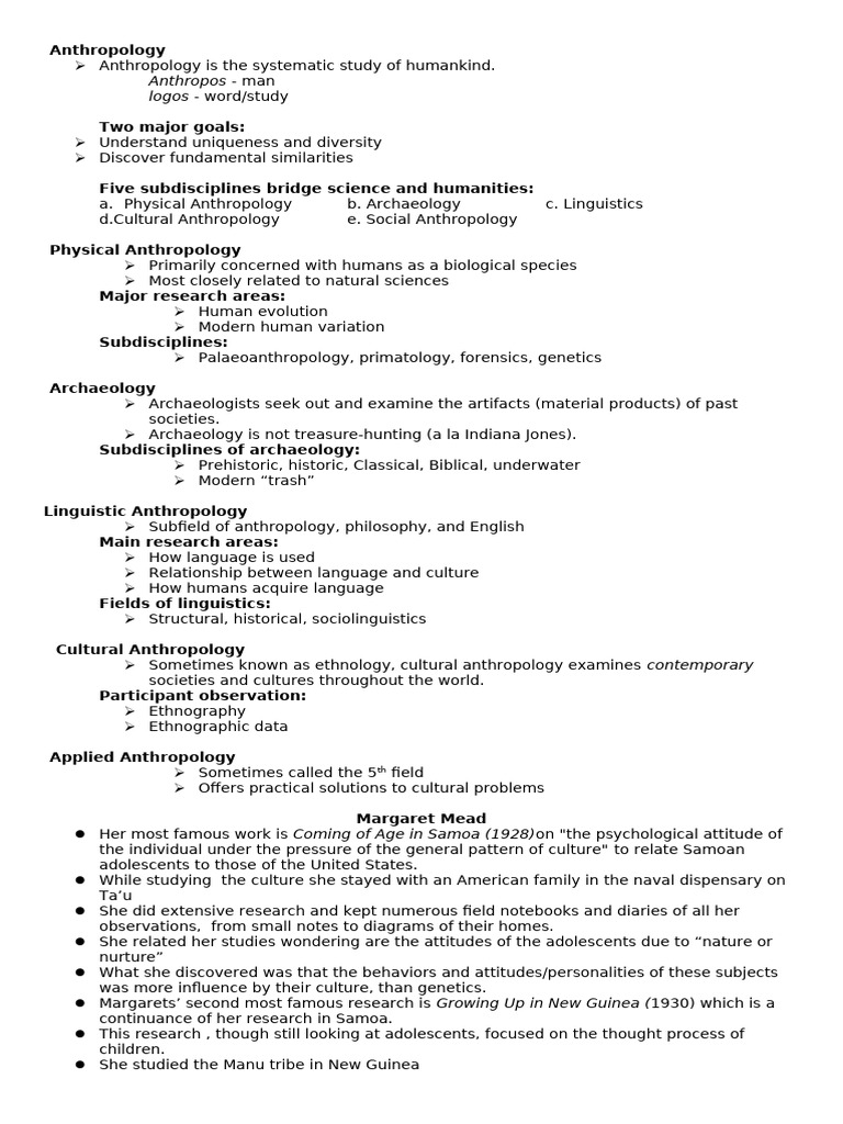 intro.anthro handouts | PDF | Anthropology