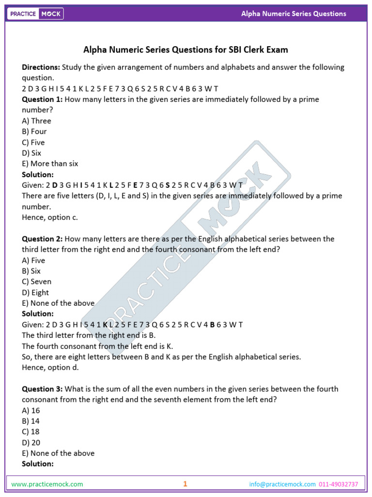 Alpha Numeric Questions for Sbi Clerk | PDF | Language Families | Graphemes