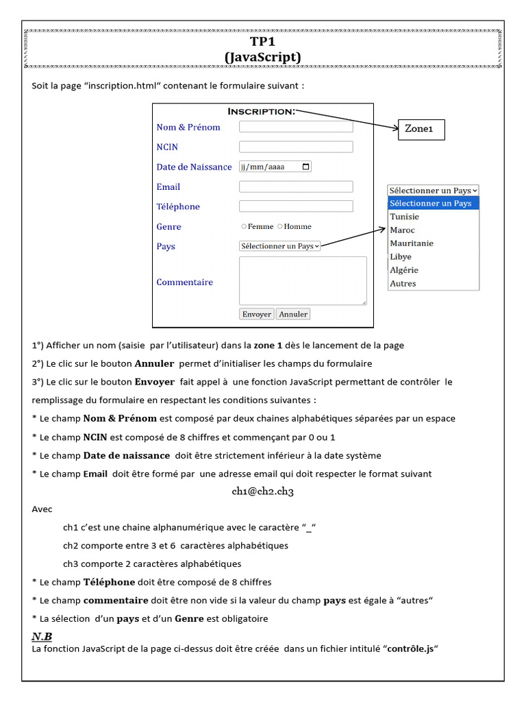 Tp1 (Javascript) : Zone1 | PDF