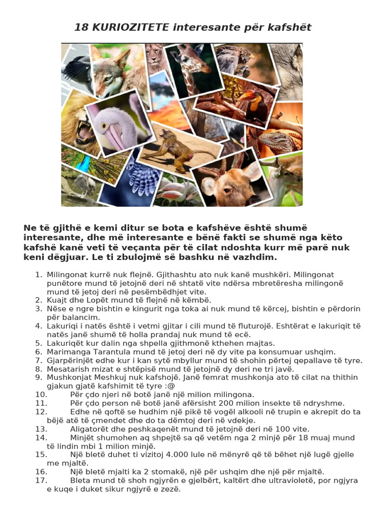 18 KURIOZITETE Interesante Për Kafshët | PDF