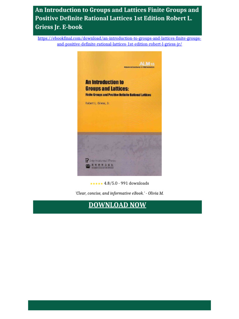An Introduction to Groups and Lattices Finite Groups and Positive ...